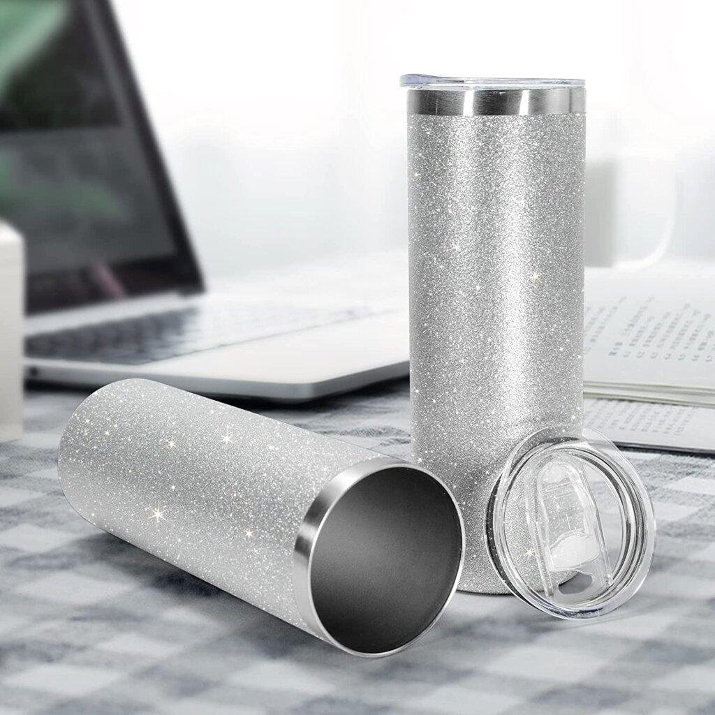 Vaso recto de acero inoxidable Plateado escarchado con popote de metal ...